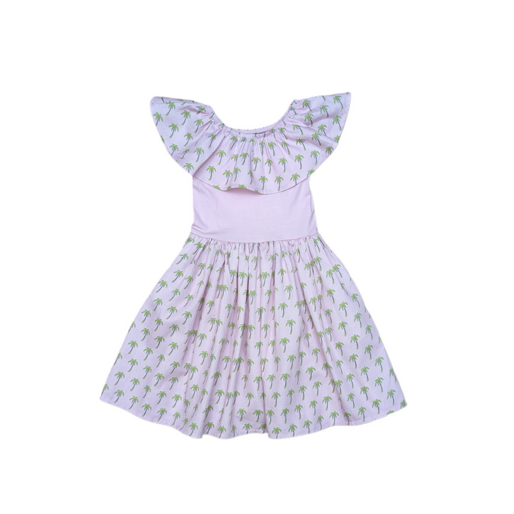 Pink Palms Mixed Fabric Ruffle Dress – TukTuk Designs